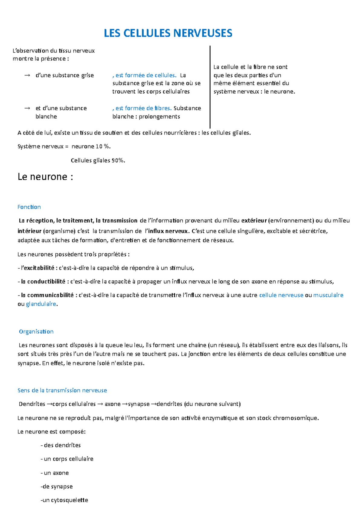 LES Cellules Nerveuses - LES CELLULES NERVEUSES L’observation du tissu ...