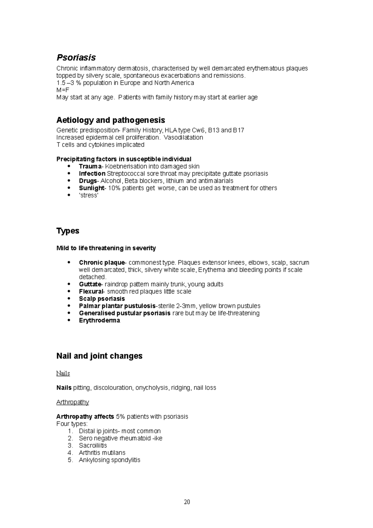 Lecture notes, lecture 8 - Psoriasis - Psoriasis Chronic inflammatory ...