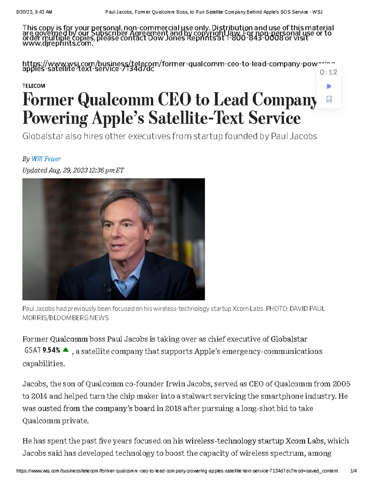Paul Jacobs, Former Qualcomm Boss, to Run Satellite Company Behind ...