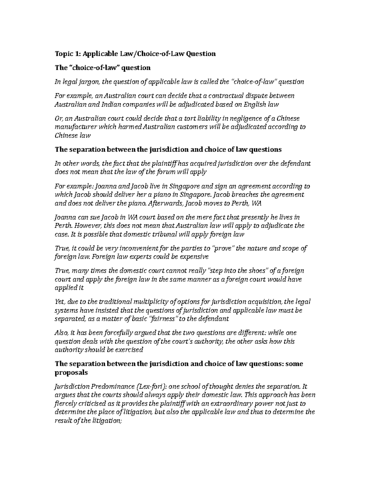 Week-9 Lecture Notes - Topic 1: Applicable Law/Choice-of-Law Question ...