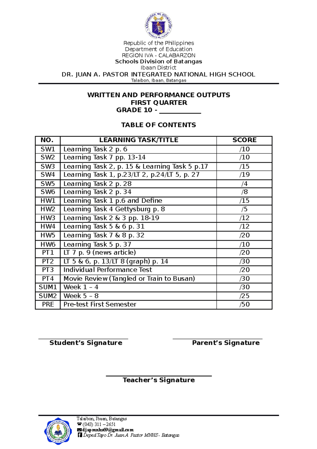 Format Table-of-Contents Portfolio - Republic of the Philippines ...