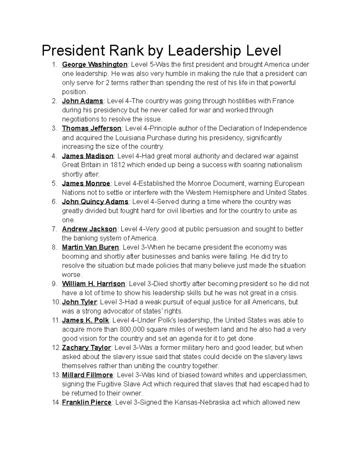 President Rank by Leadership Level - President Rank by Leadership Level ...