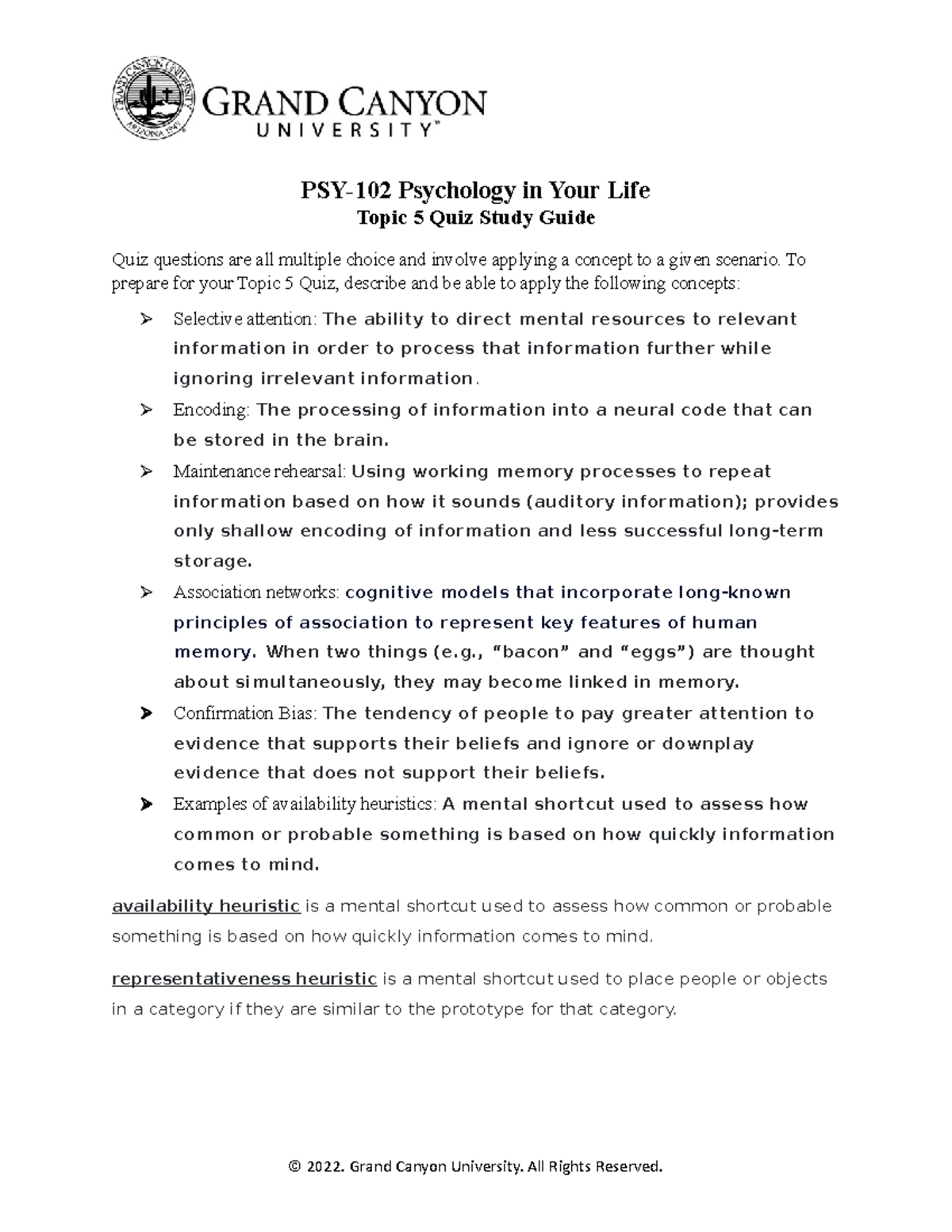 Topic 5 Quiz Study Guide for Students - PSY-102 Psychology in Your Life ...