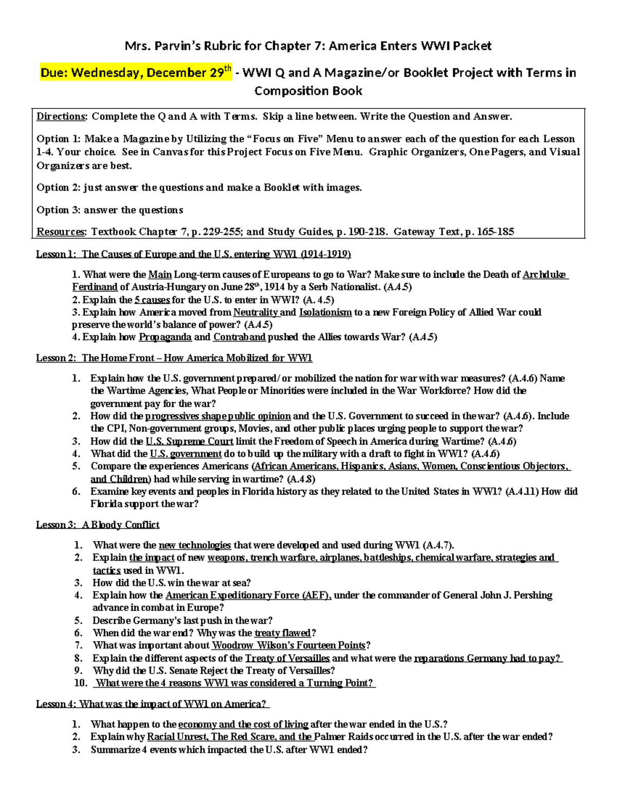 Nov WW1 Packet Project - Overview of WWII actvity - Mrs. Parvin’s ...