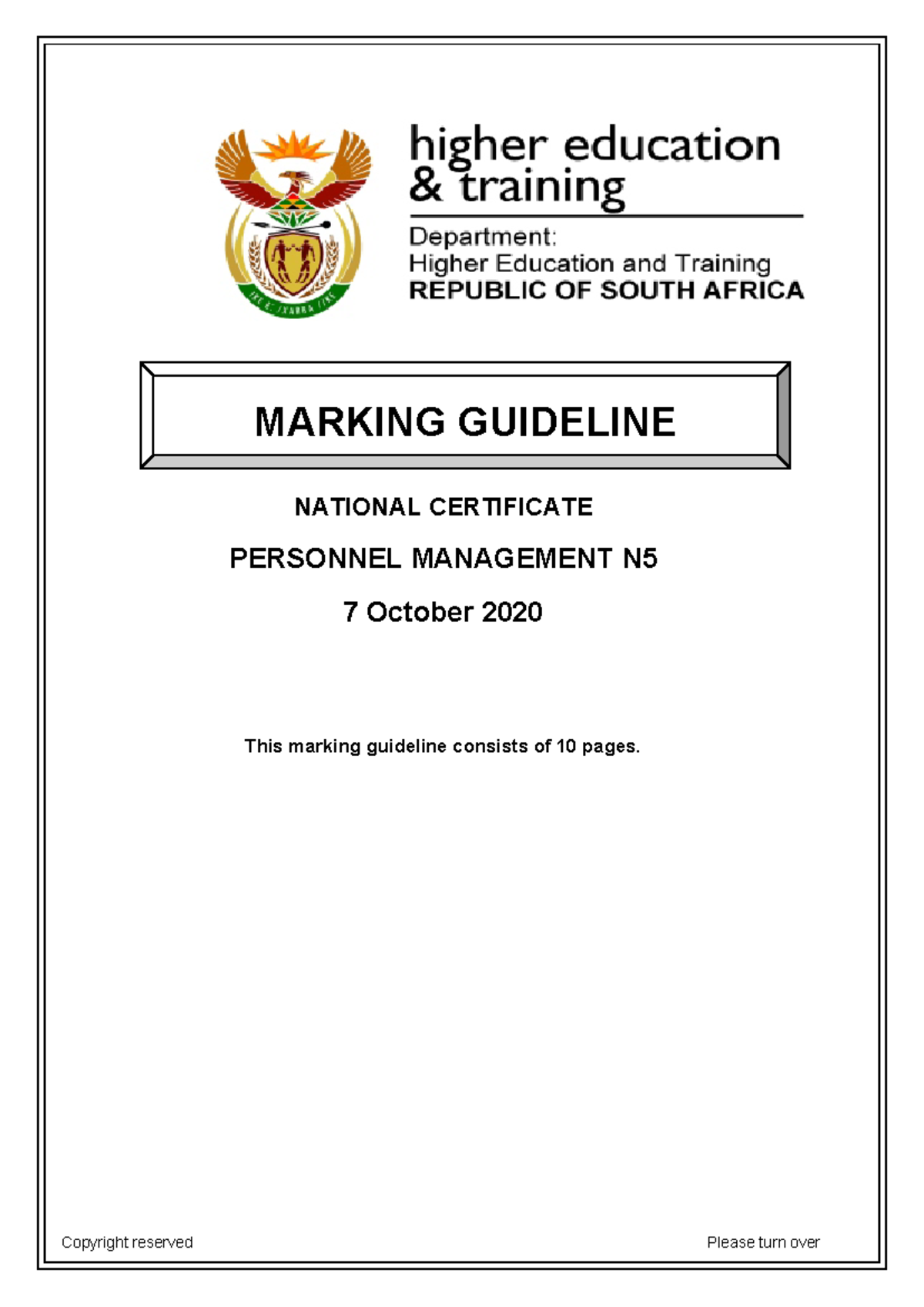 N5 Personnel Management November 2020 Memorandum - NATIONAL CERTIFICATE ...