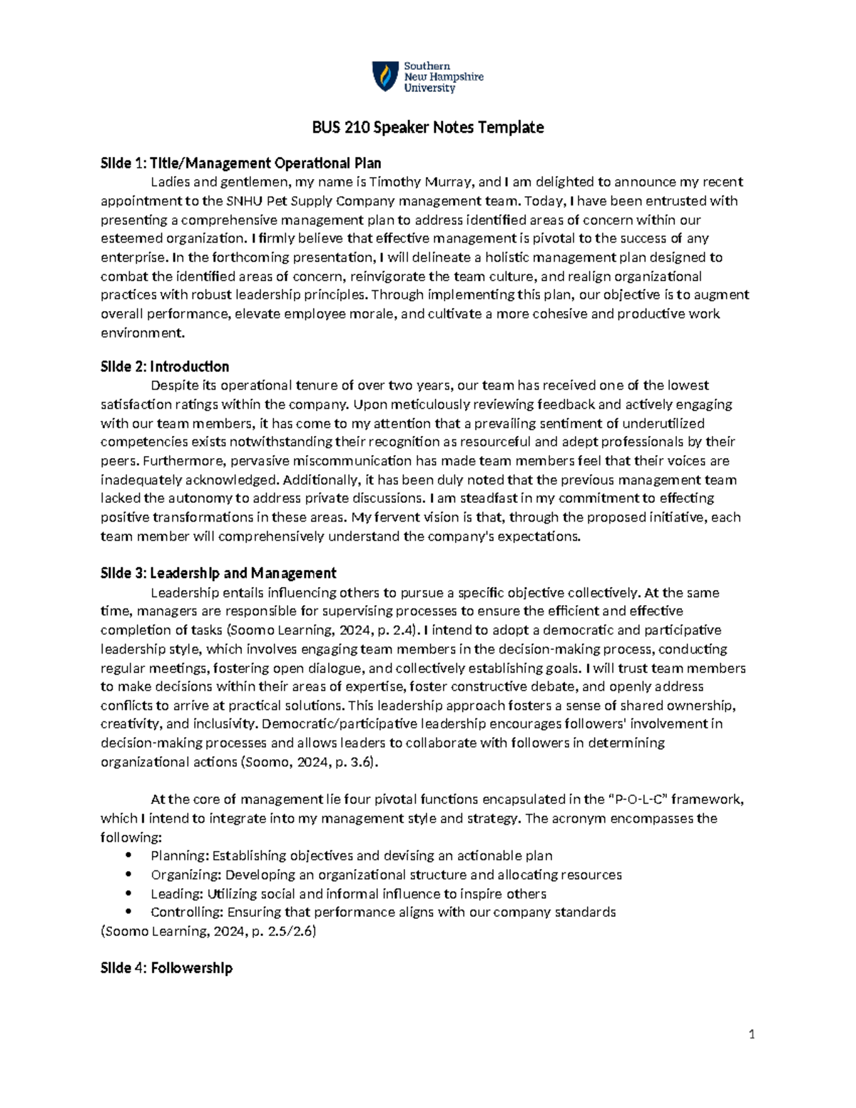 7-3 Project slide notes - BUS 210 Speaker Notes Template Slide 1: Title ...