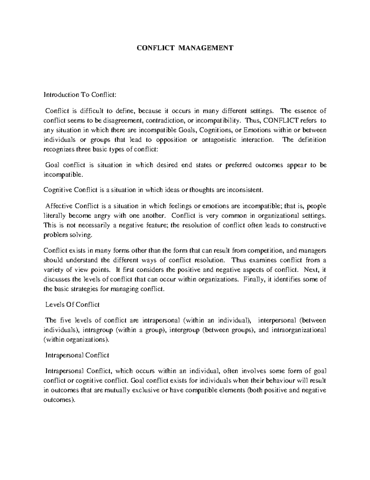 Conflict management - CONFLICT MANAGEMENT Introduction To Conflict ...