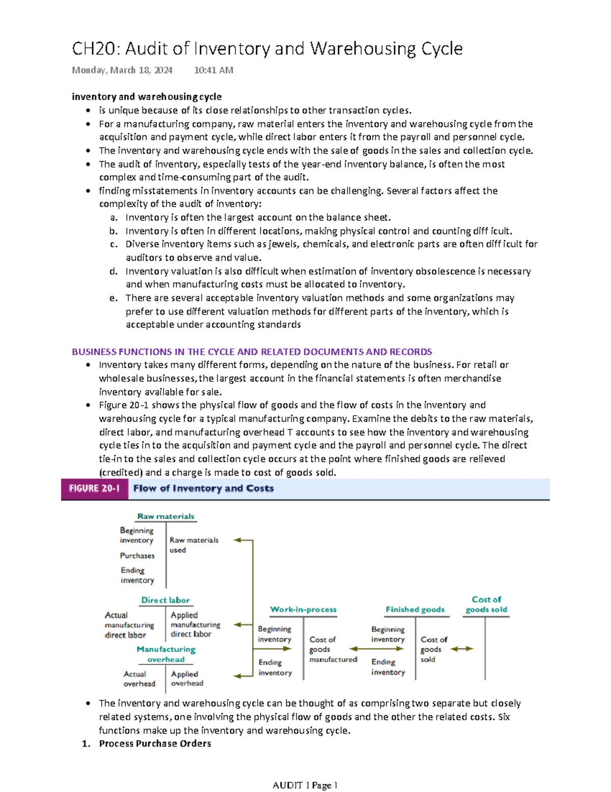 CH20 Audit of Inventory and Warehousing Cycle - inventory and ...