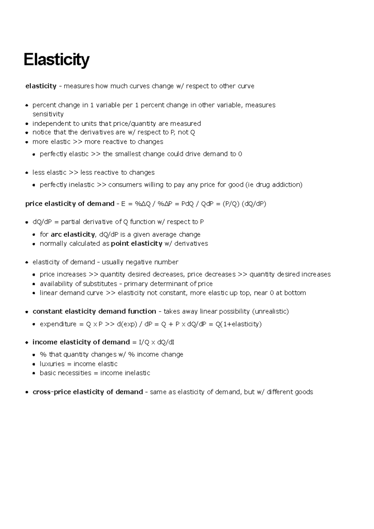 Elasticity Course Notes - elasticity - measures how much curves change ...