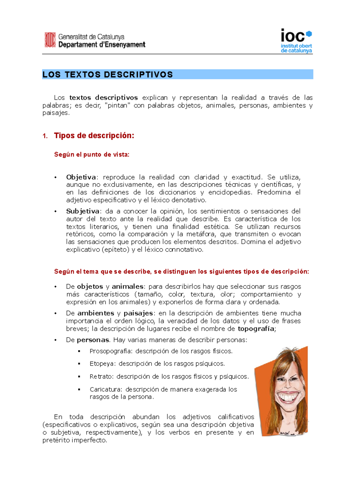 Textos descriptivos - 1. Tipos de descripción: Según el punto de vista ...