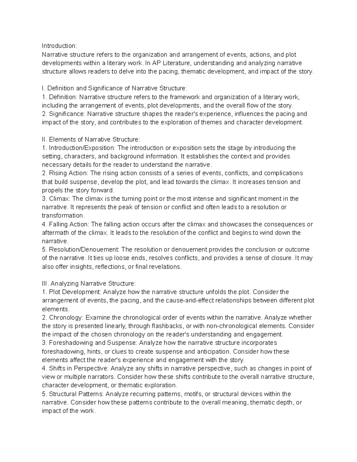 Narrative in AP Literature - Introduction: Narrative structure refers ...