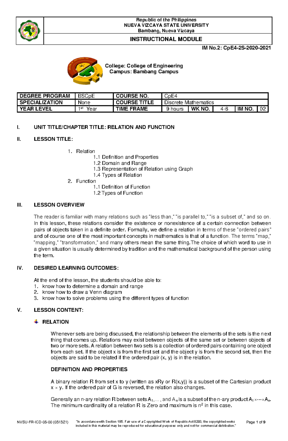 Instructional Module 2 Relations-and-Functions - NUEVA VIZCAYA STATE ...