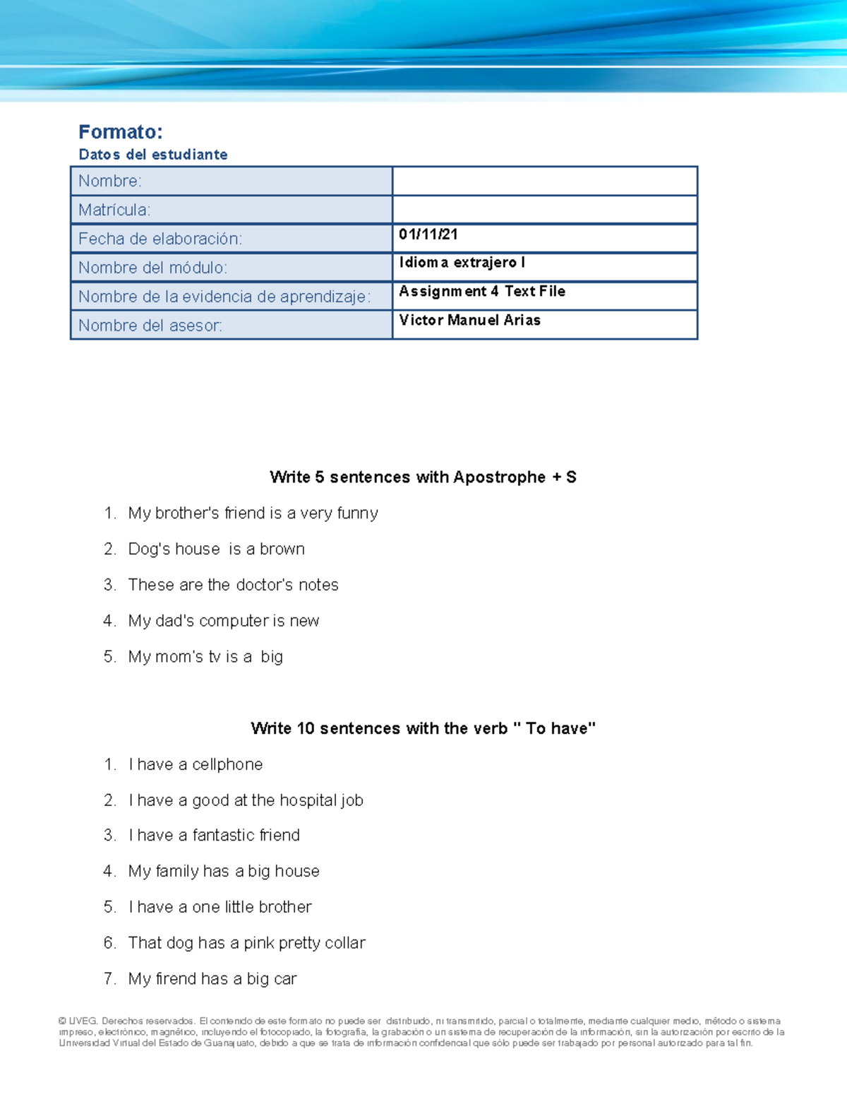 Assignment 4 tex file - Assignmet 4 tex file tarea materal de repaso, ingles ll,Assignmet 4 tex ...
