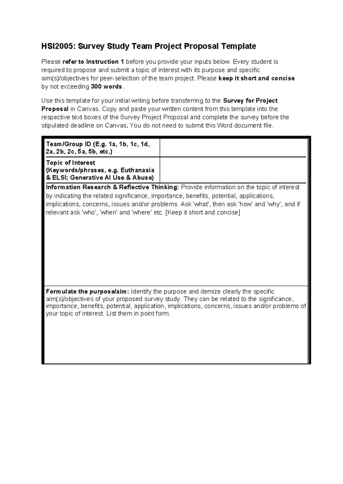 HSI2005 Template 1 Survey Project Proposal - HSI2005: Survey Study Team ...