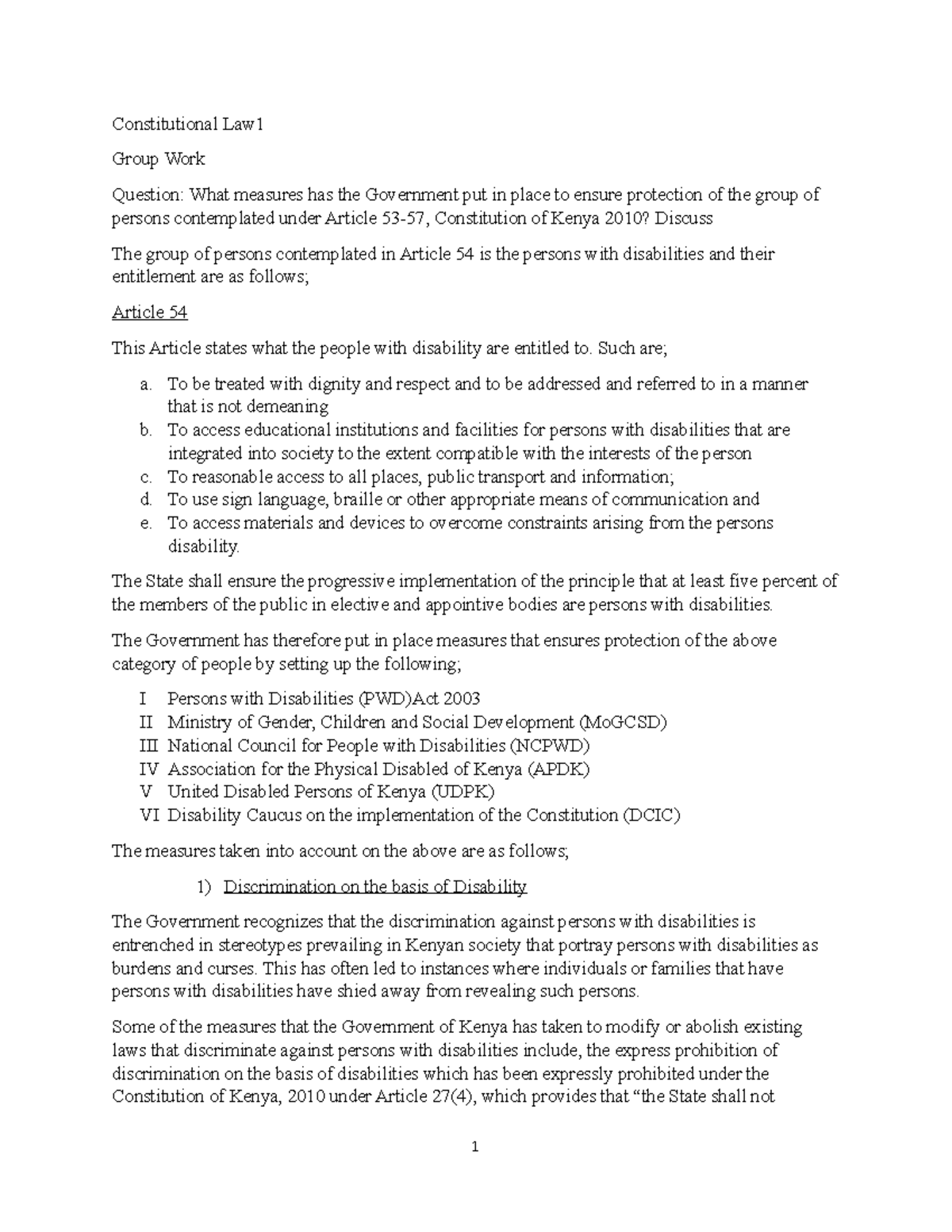 Constitutional law Cat 1 - Constitutional Law Group Work Question: What ...