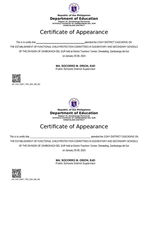 CERT OF Enrollment - Republic of the Philippines DEPARTMENT OF ...