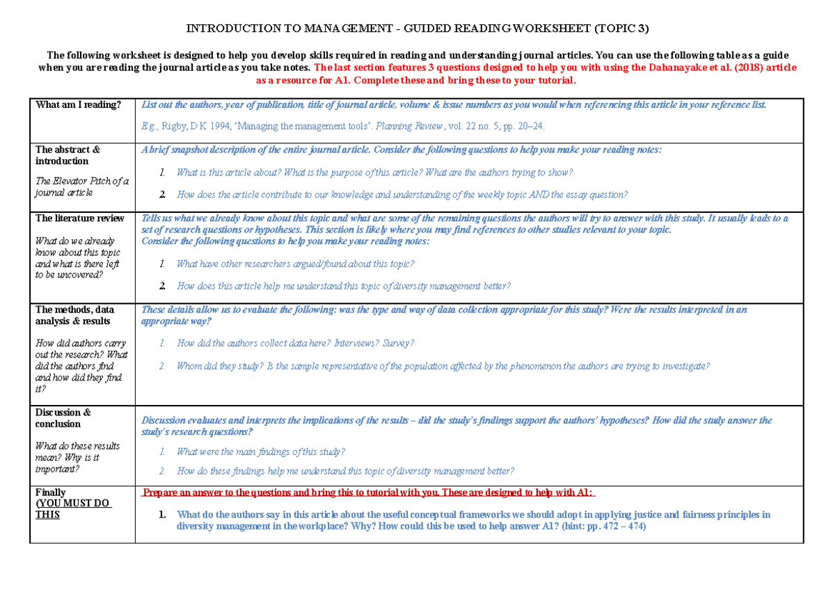 Guided Reading Worksheet - INTRODUCTION TO MANAGEMENT - GUIDED READING ...