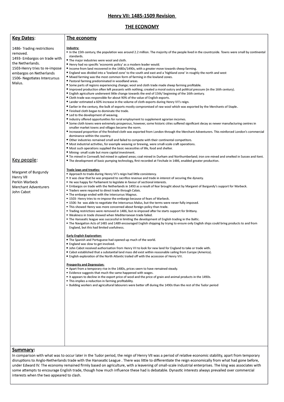 Henry VII Revision Notes PART 2 - Henry VII: 1485-1509 Revision THE ...
