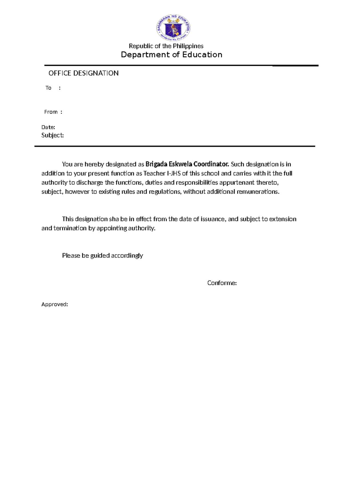 Office-Designation - OFIICE DESIGNATION - Republic of the Philippines ...