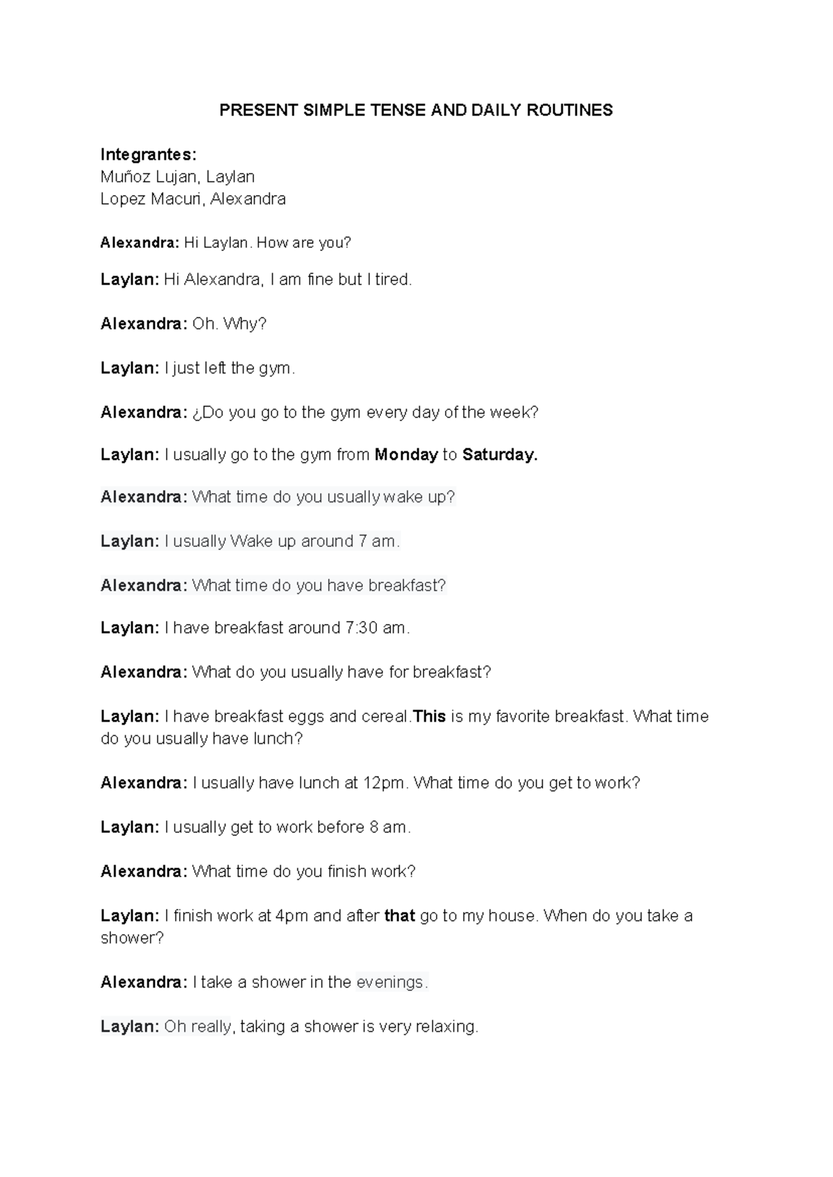 Dialogo DE Daily Routines (1) (1) 2 - PRESENT SIMPLE TENSE AND DAILY ...