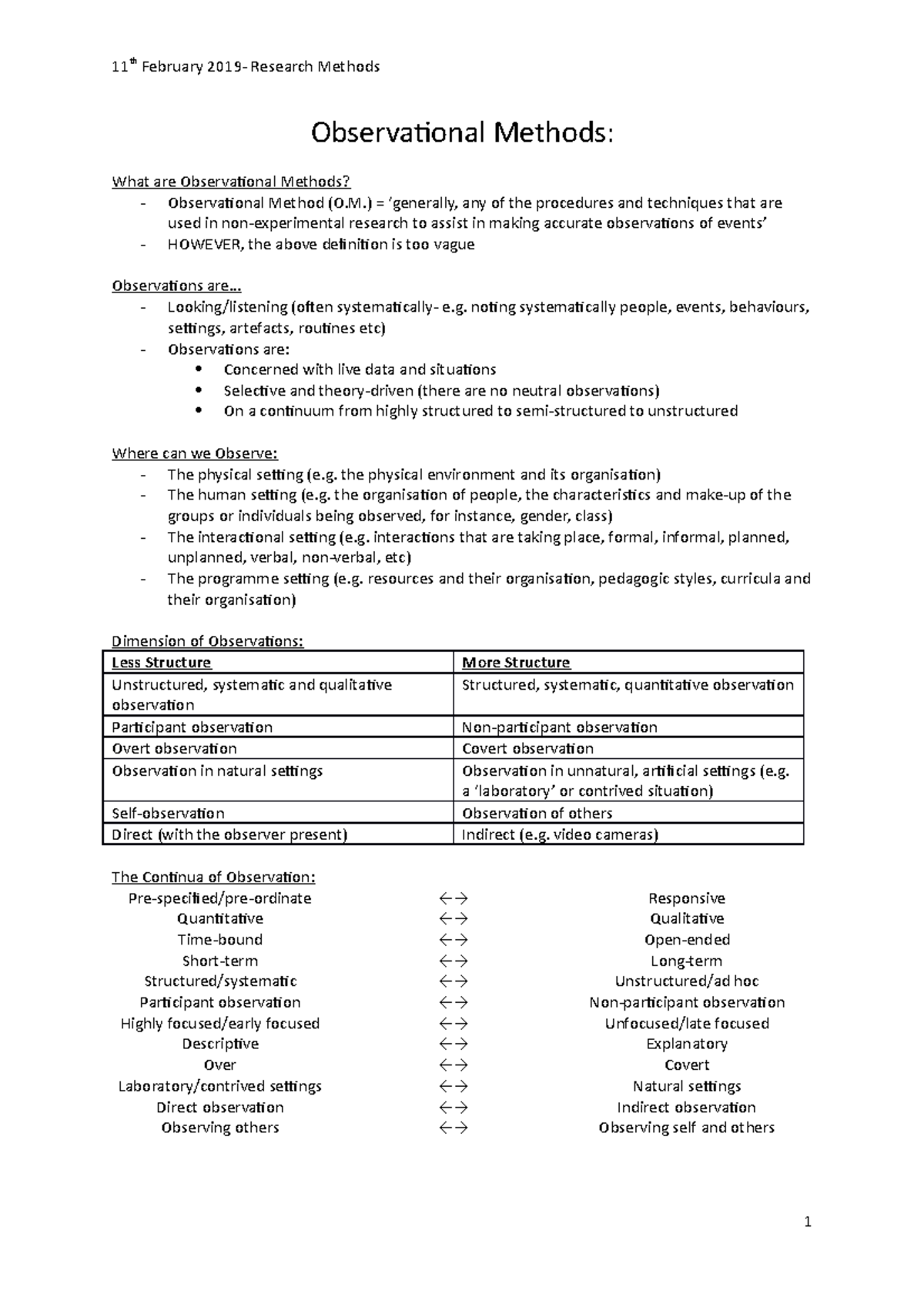 Observational Methods - ) = ‘generally, any of the procedures and ...