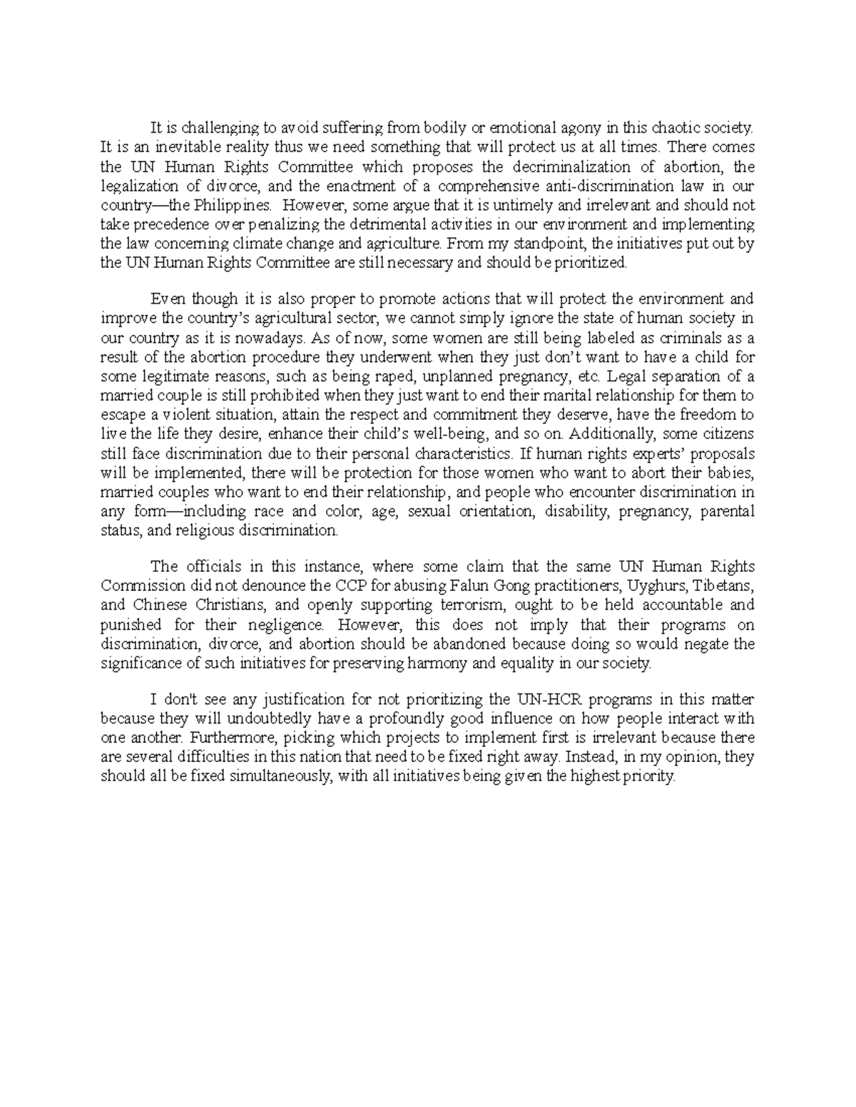 RPH Position Paper Essay #2 - It is challenging to avoid suffering from ...