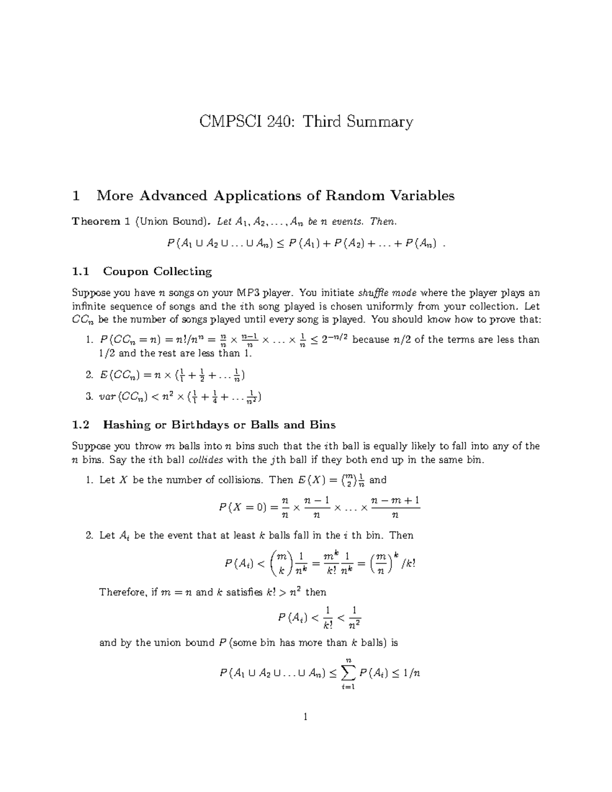 Revision 3 - third 1/4 course summary - CMPSCI 240: Third Summary 1 More Advanced Applications ...