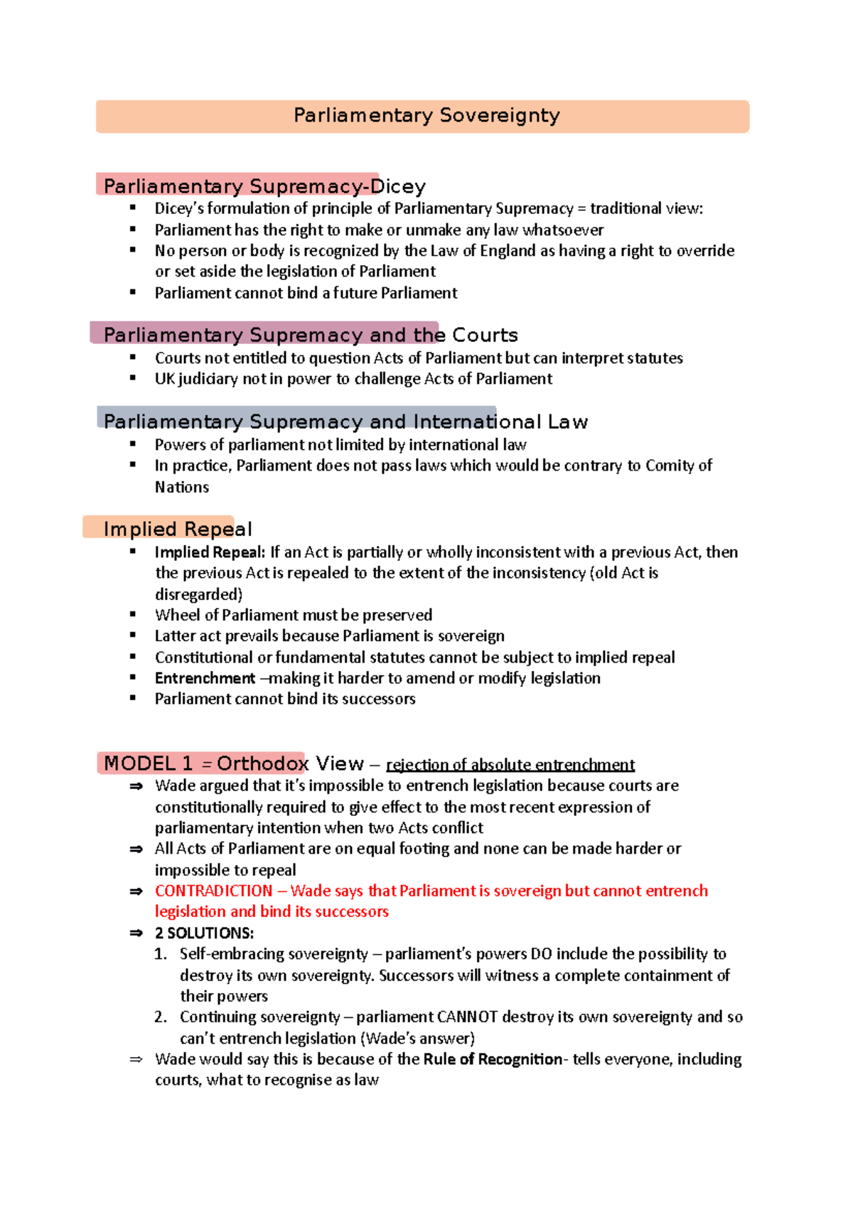 Parliamentary Sovereignty - Parliamentary Sovereignty Parliamentary ...