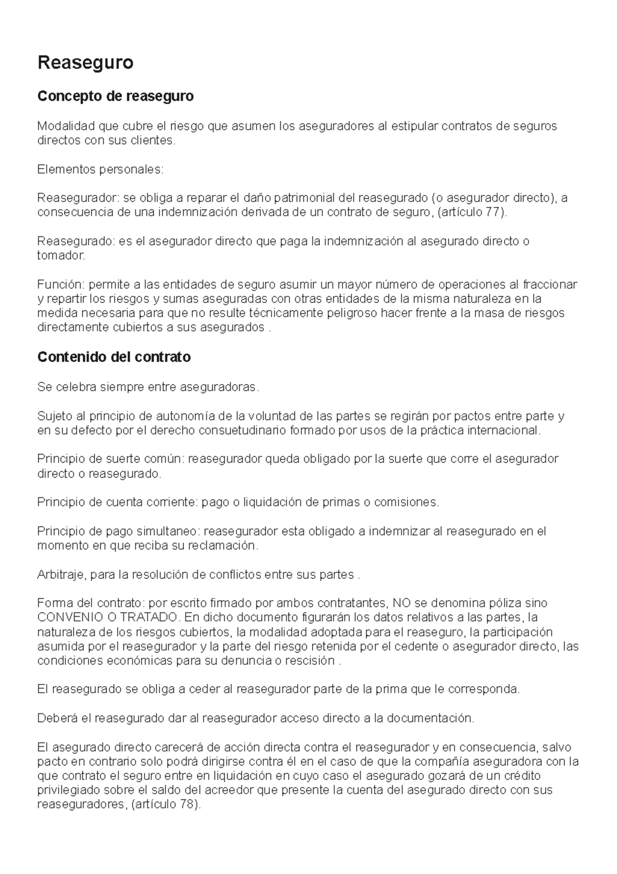 Reaseguro - Derecho Mercantil - Reaseguro Concepto de reaseguro Modalidad que cubre el riesgo ...