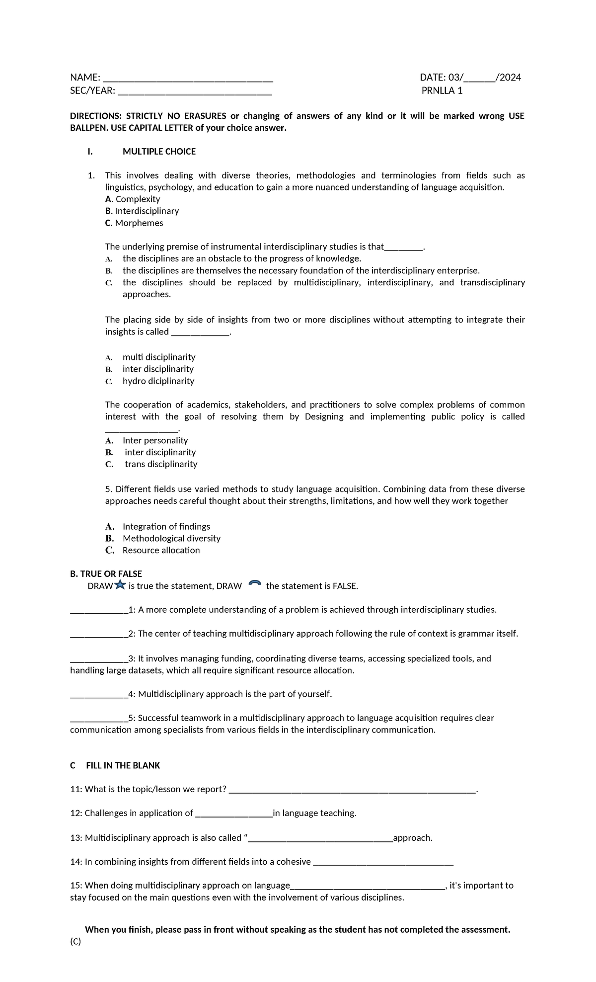 Assesstment SET C - FOR ASSESSMENT ONLY - NAME ...