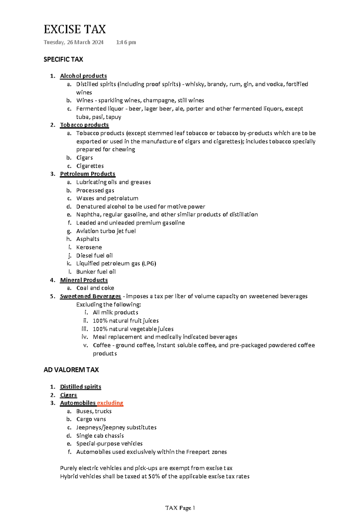 Excise TAX - SPECIFIC TAX Alcohol products Distilled spirits (including ...