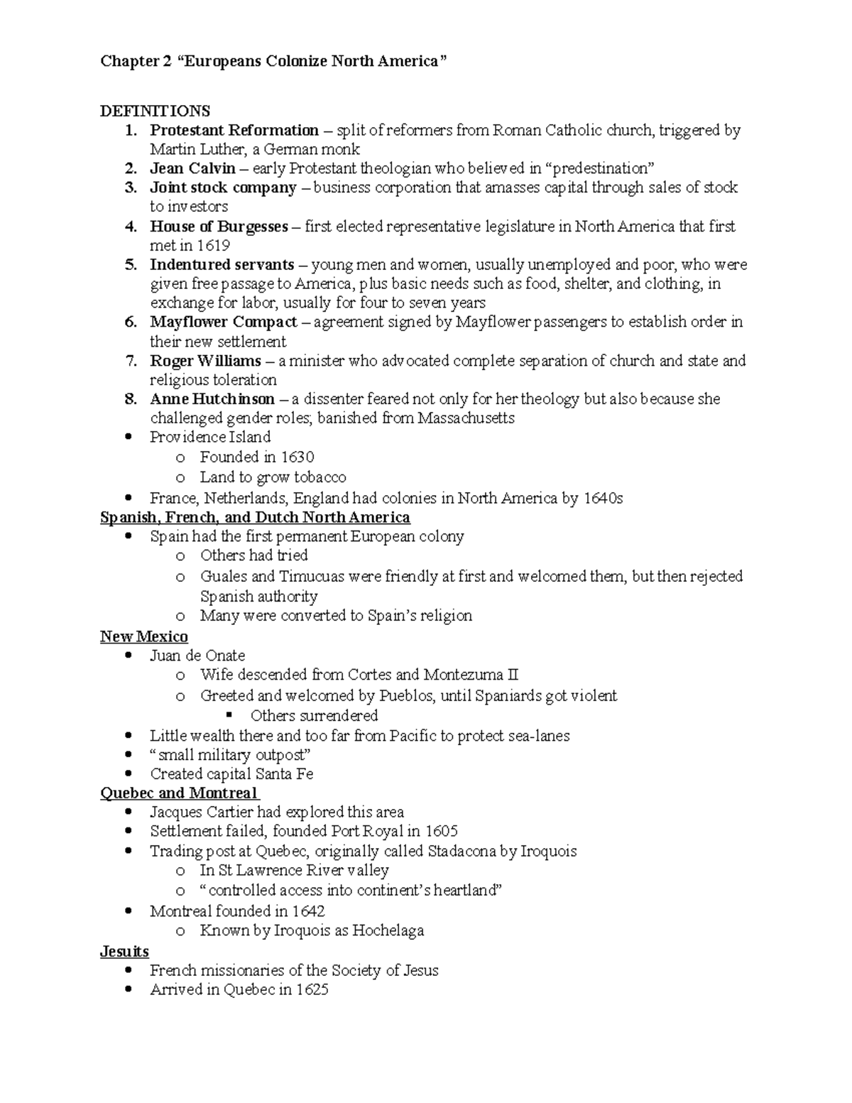 Chapter 2 - early explorations - Chapter 2 “Europeans Colonize North ...