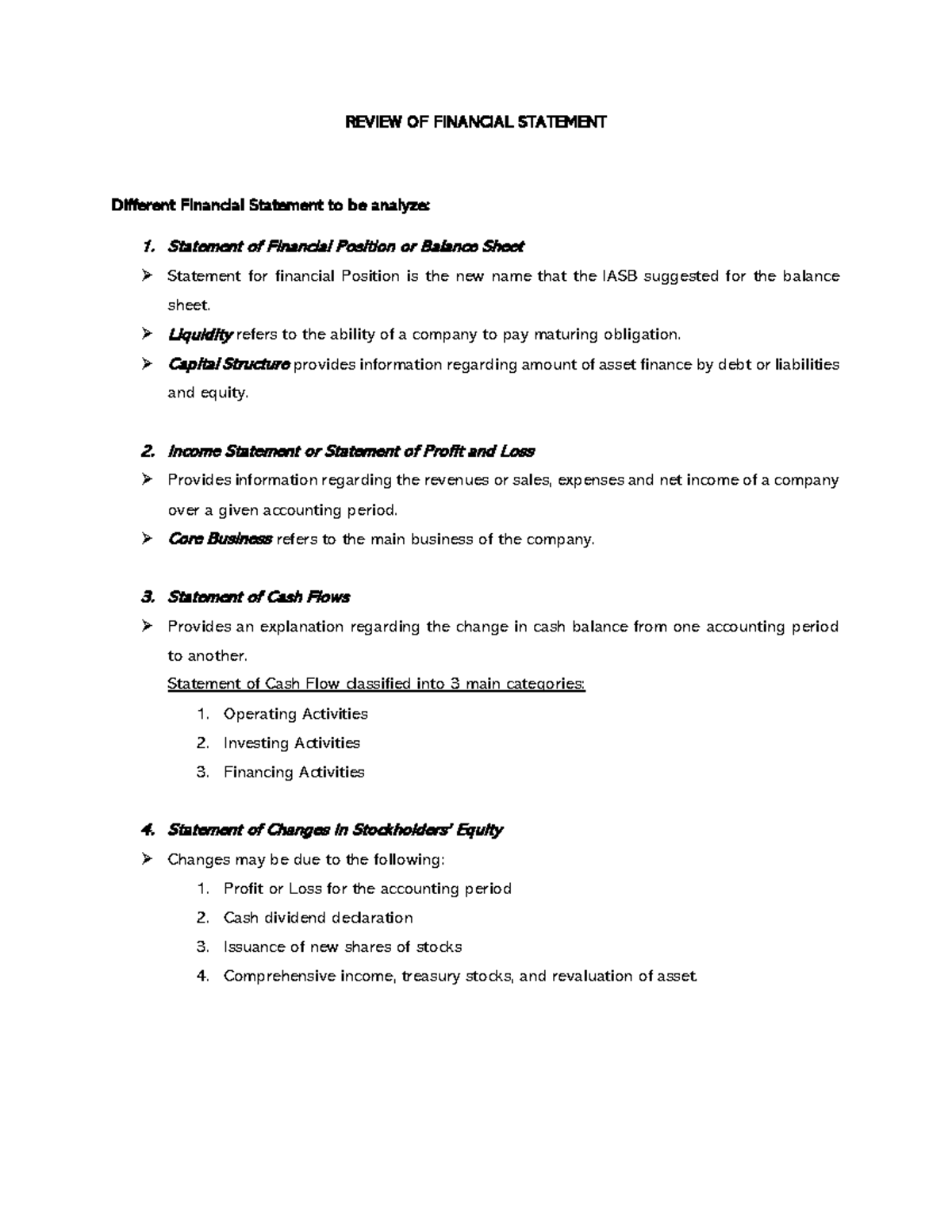 Review OF Financial Statement - REVIEW OF FINANCIAL STATEMENT Different ...