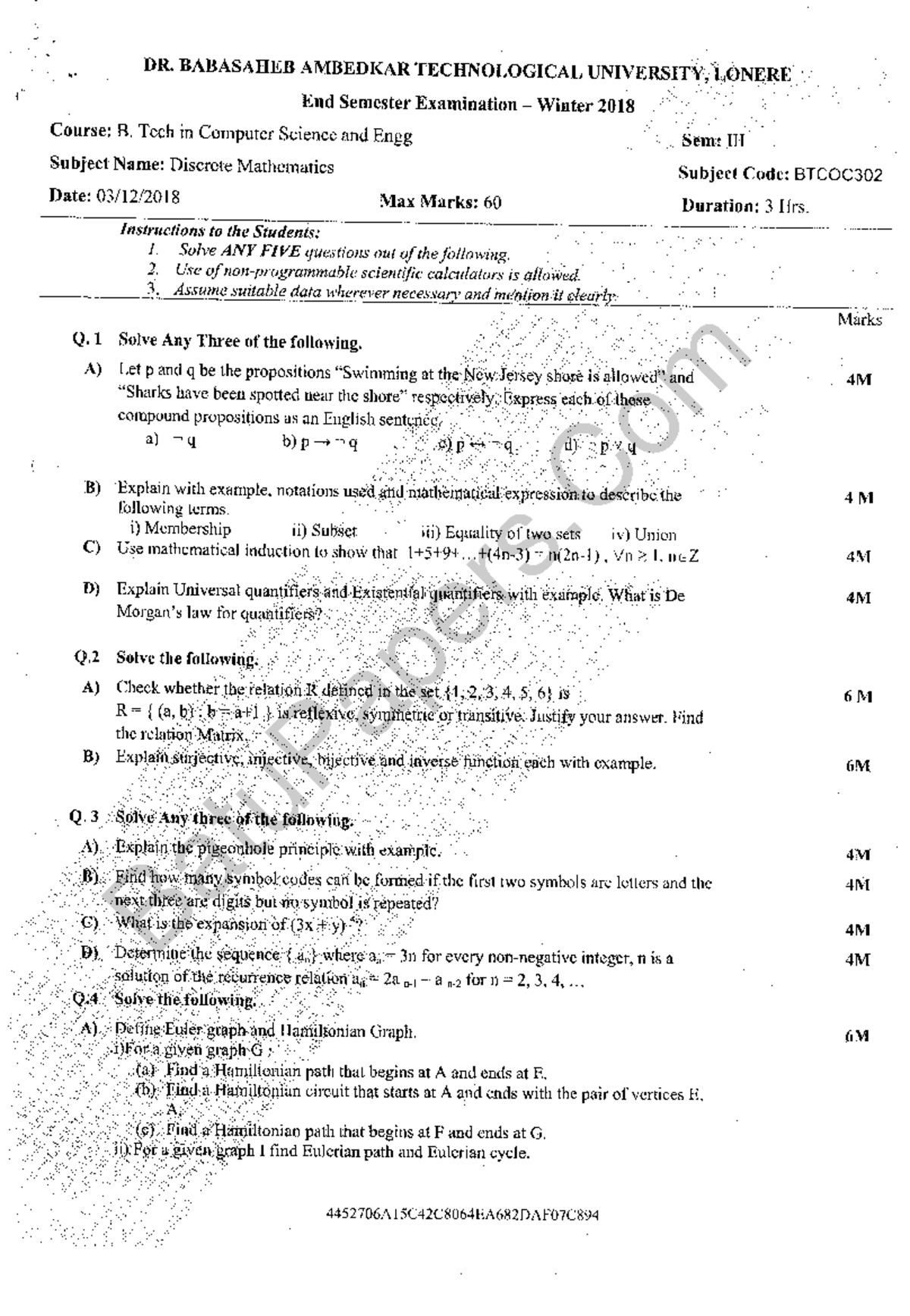Btech cs 3 sem discrete mathematics btcoc 302 dec 2018 - computer science - BatuPapers ...