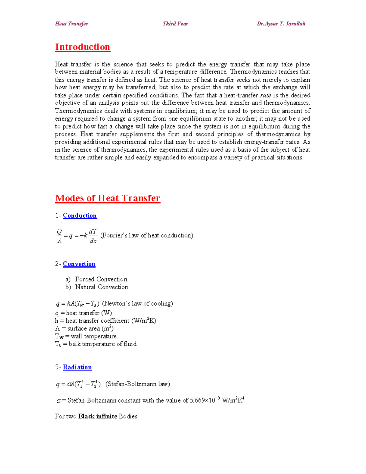 Lec1 - Introduction Heat transfer is the science that seeks to predict ...