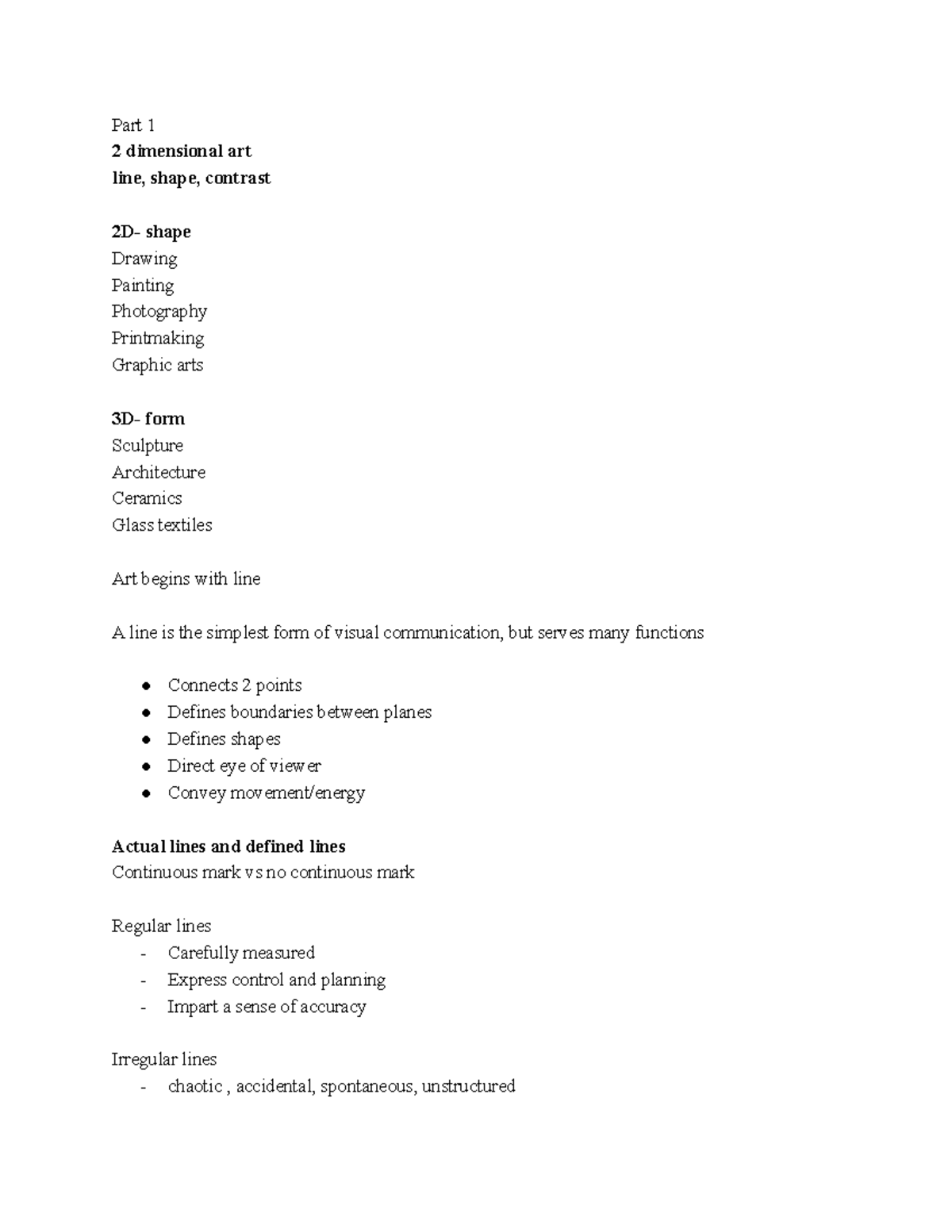 Art notes - ksu - Part 1 2 dimensional art line, shape, contrast 2D ...