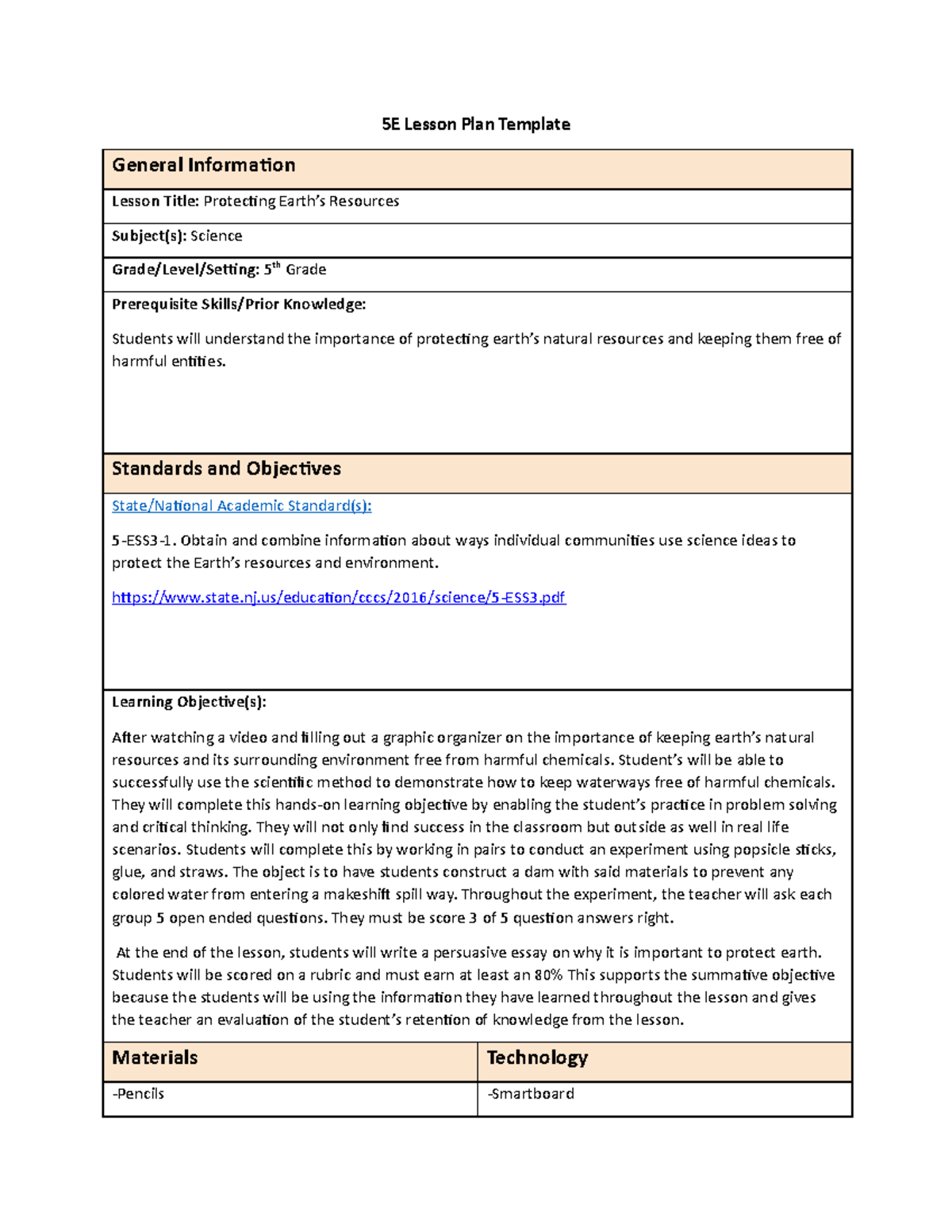 C108 Science Methods - 5E Lesson Plan Template General Information ...