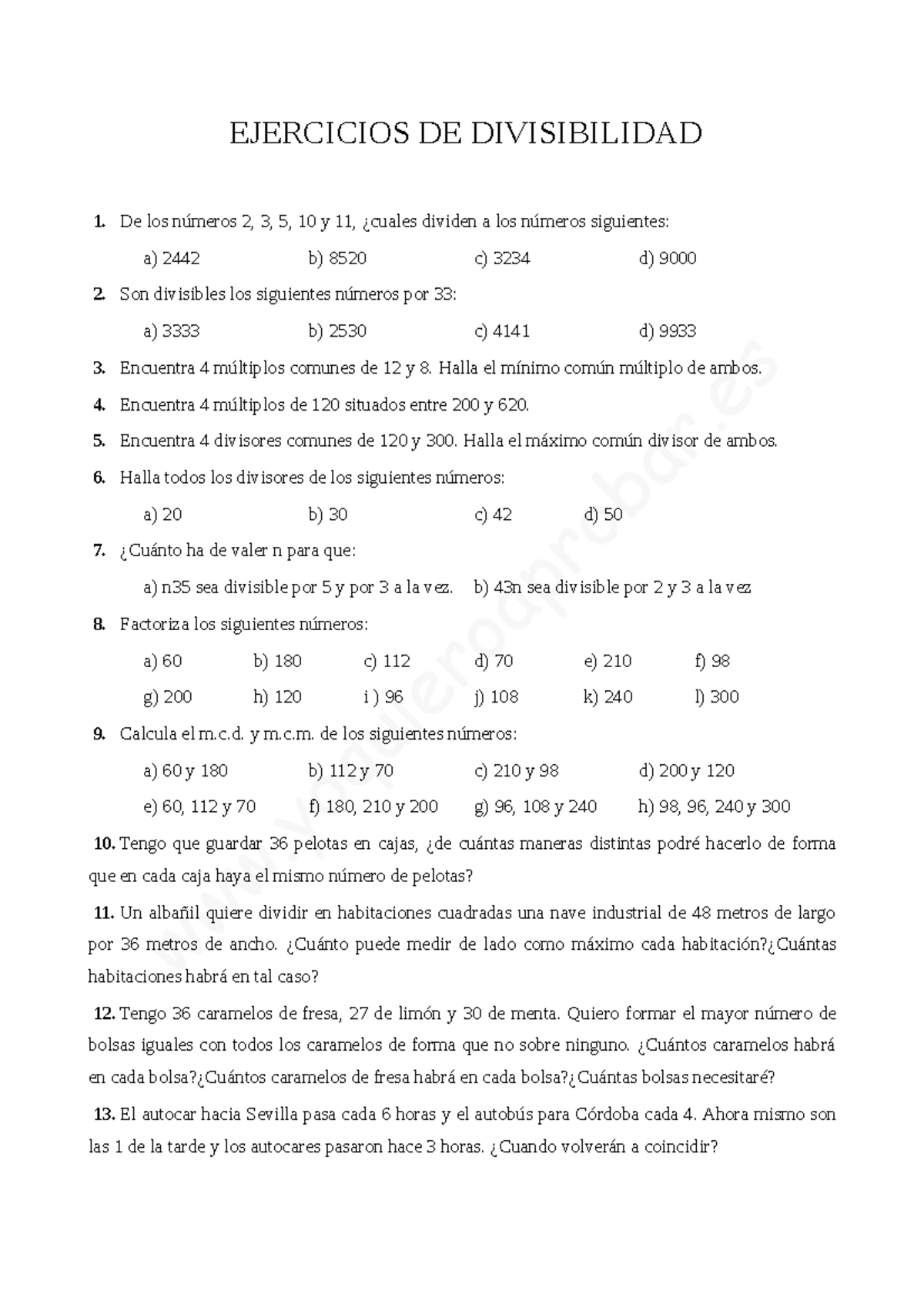 Ejercicios de divisibilidad - EJERCICIOS DE DIVISIBILIDAD De los ...