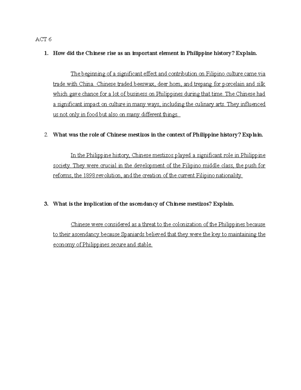 R6 - Chapter 6 - ACT 6 How did the Chinese rise as an important element ...