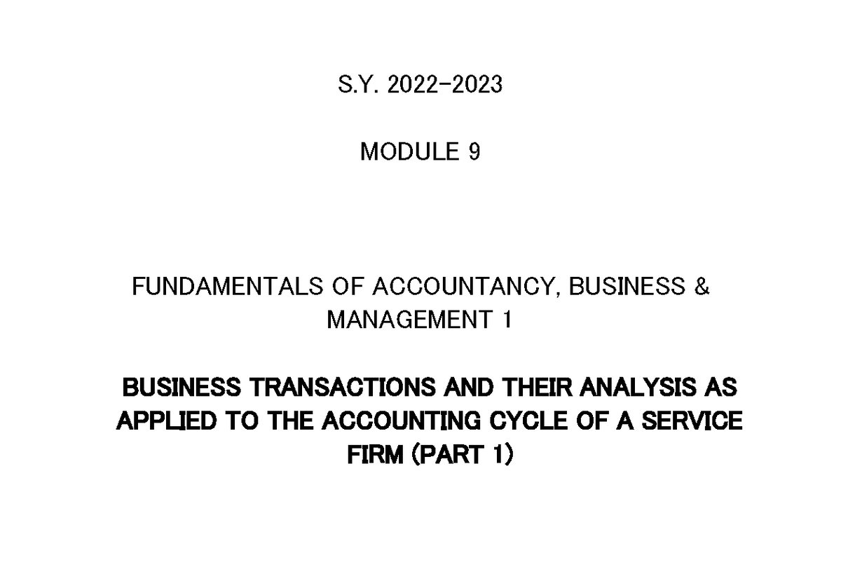 Fundamentals of Accountancy Business and Management 1-module 9 - S ...