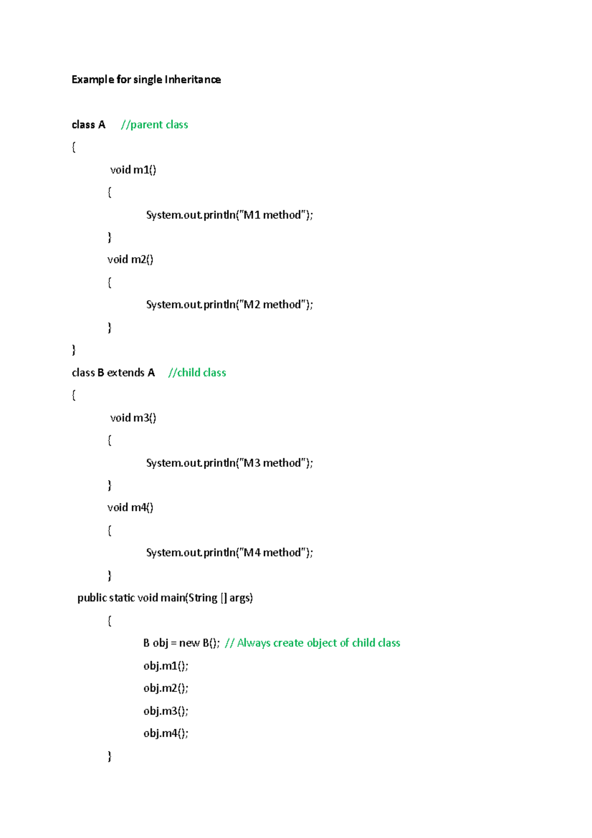 Examples of inheritance - Example for single Inheritance class A ...