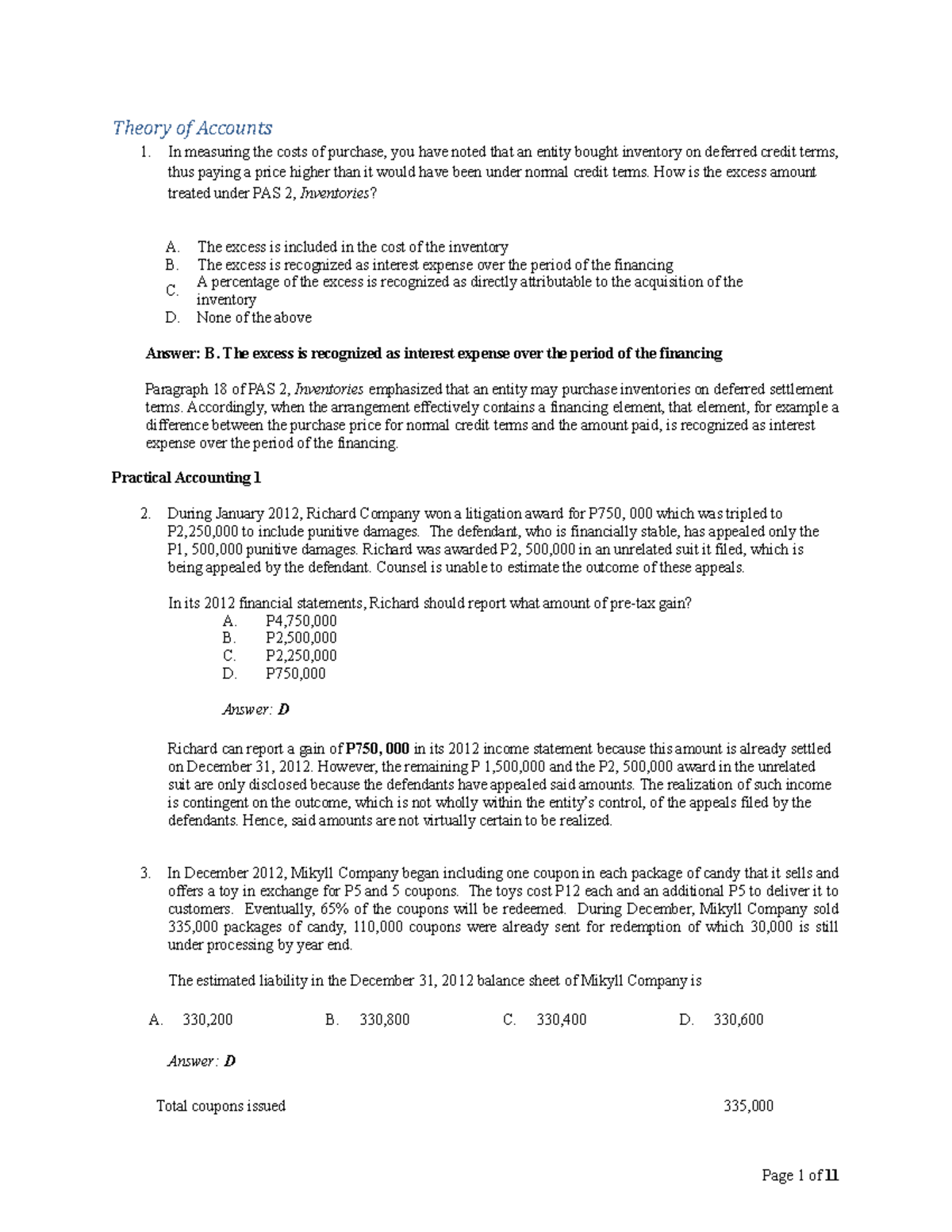 Accounting Quizzers Theory Of Accounts And Financial Accounting