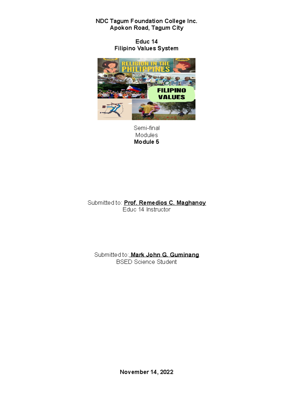 Educ14(m5) - module only - Apokon Road, Tagum City Educ 14 Filipino ...