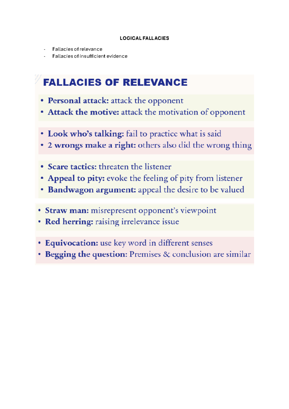 Questions - Logical Fallacies - LOGICAL FALLACIES Fallacies of ...