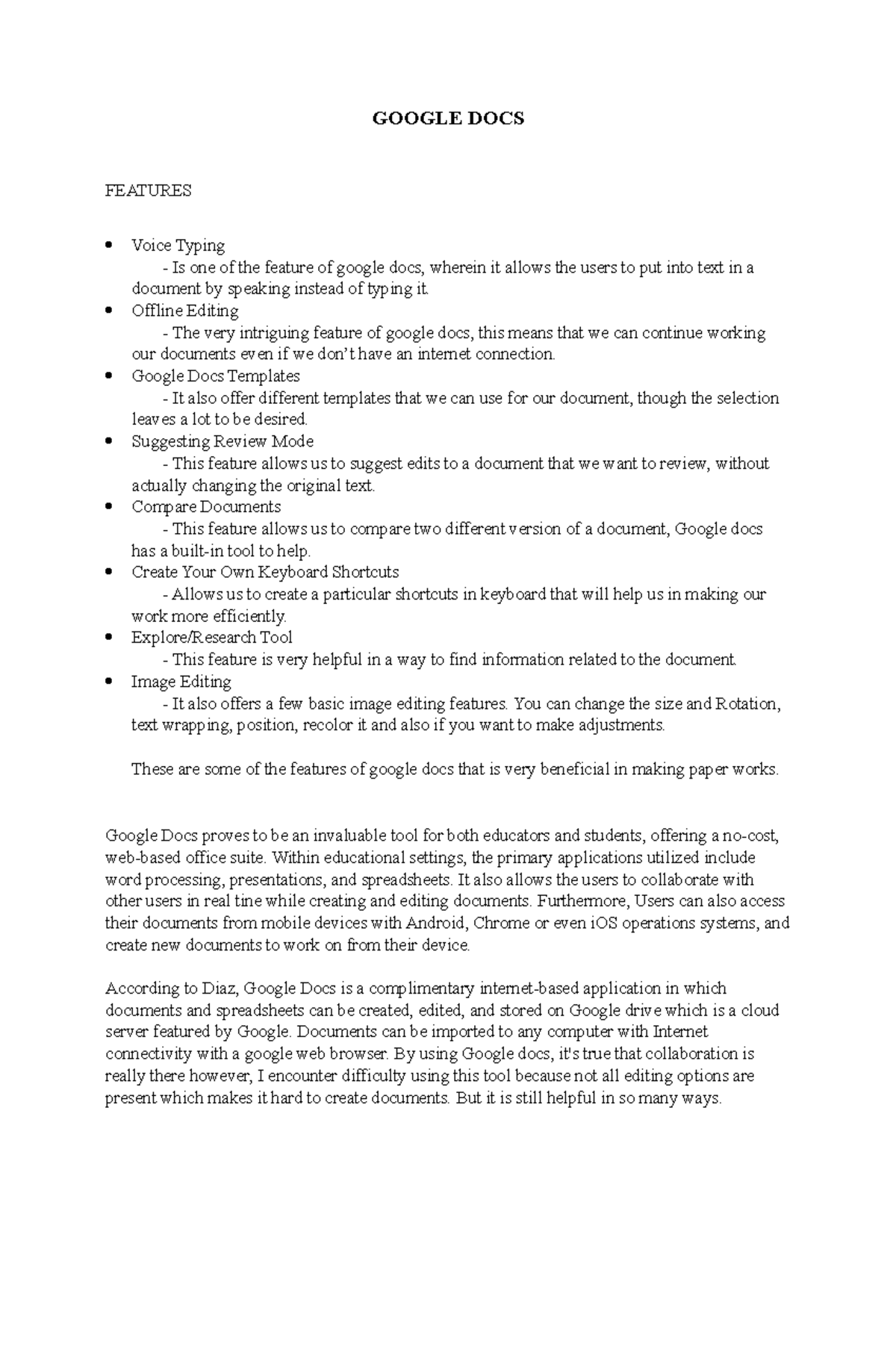 Collaborative tool - GOOGLE DOCS FEATURES Voice Typing - Is one of the ...