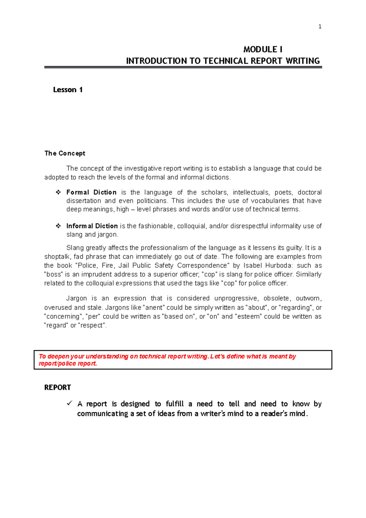 C1 L1 4 105 2023 - None - MODULE I INTRODUCTION TO TECHNICAL REPORT ...