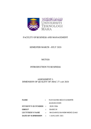 MGT028 - Individual Assignment- Norida - introdution into bussiness ...