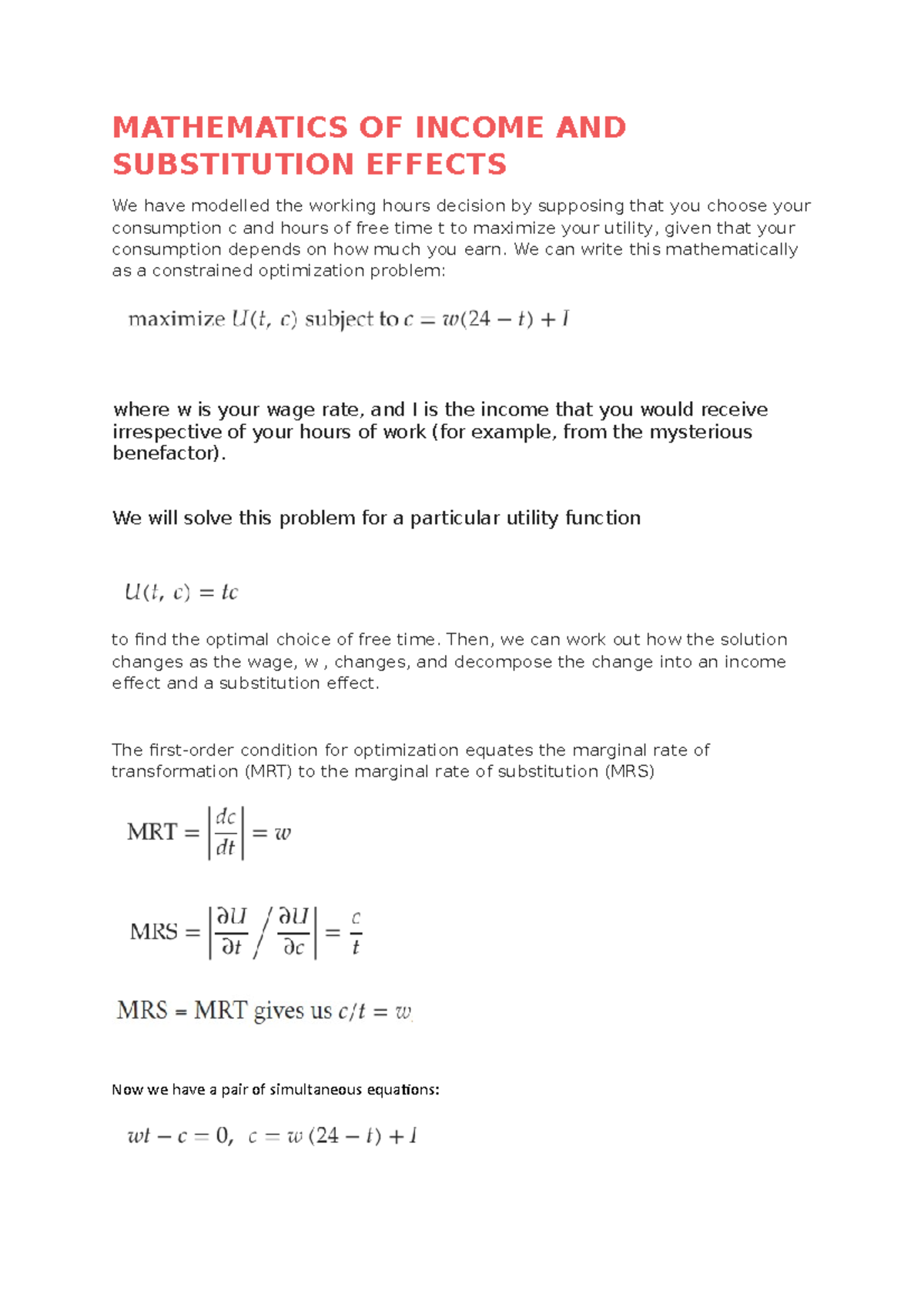 Mathematics of income and substitution effects - MATHEMATICS OF INCOME ...