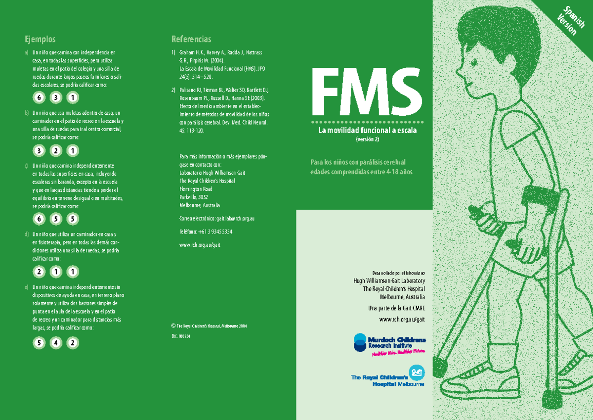 FMS - ESCALA DE EVALUACION FUNCIONAL - FMS Para los niños con parálisis cerebral edades ...