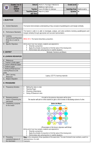 DLP- Graphing Linear Equation - DETAILED LESSON PLAN Learning Area ...
